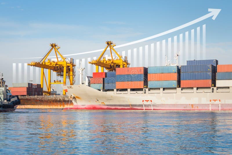 Cargo Ship at Port with Concept of Growth Market. Stock Photo - Image ...