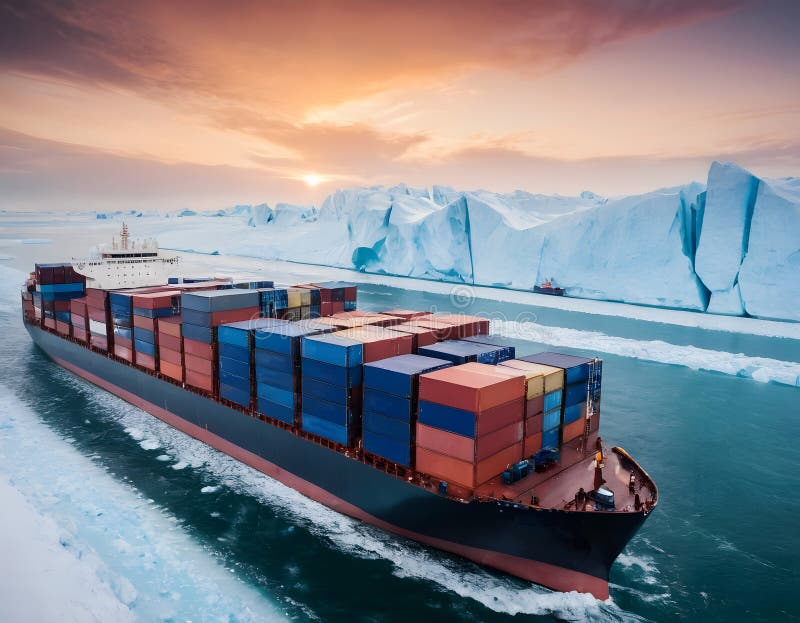 A Cargo Ship Carries Containers in Winter. Artificial Intelligence ...