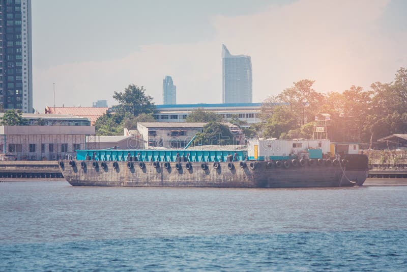 Cargo Ship Carry Sand and Floating on the River. Stock Image - Image of ...