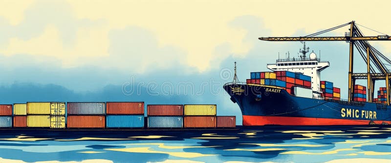 Cargo Ship Carrying Containers Approaching Harbor Crane Import Export ...