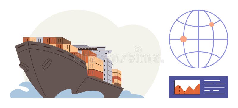 Cargo Ship with Containers and Global Logistics Data Visualization ...
