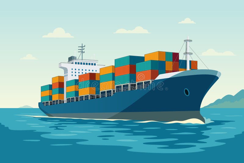 Cargo Ship, Ship with Containers, Ship on the High Seas with Various ...