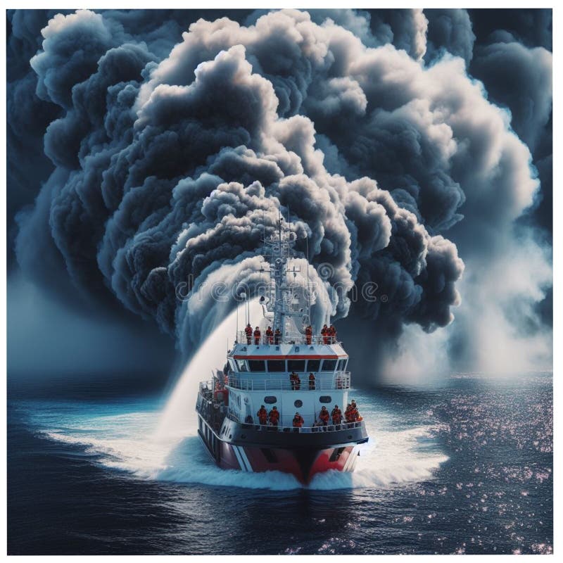 The Cargo Ship Caught Fire in the Middle of the Sea, an Illustration of ...