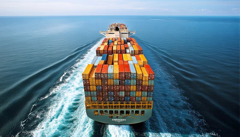 Cargo Ship with Colorful Containers Sailing on Calm Ocean Stock ...