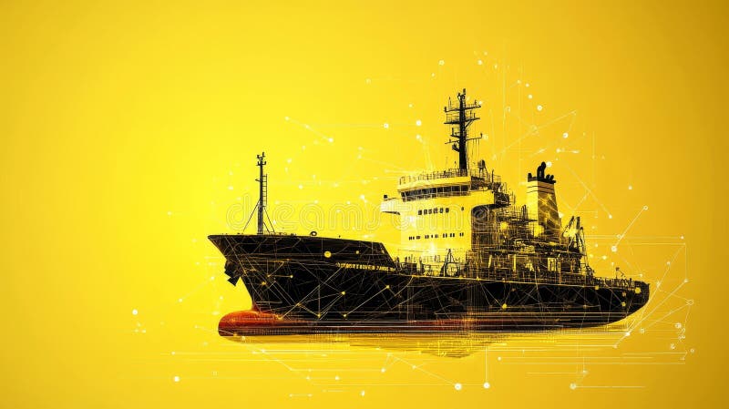 Cargo Ship with Connection Lines, Transportation and Logistics Concept ...