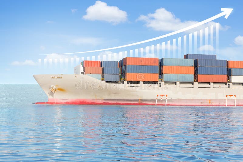 Cargo Ship at Port with Concept of Growth Market. Stock Photo - Image ...