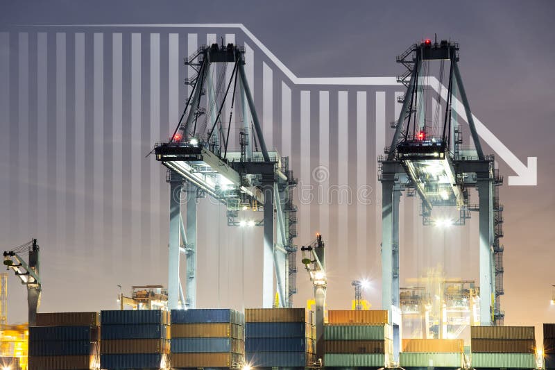 Cargo Ship, Cargo Container and Crane at Port. Concept of Decrease ...