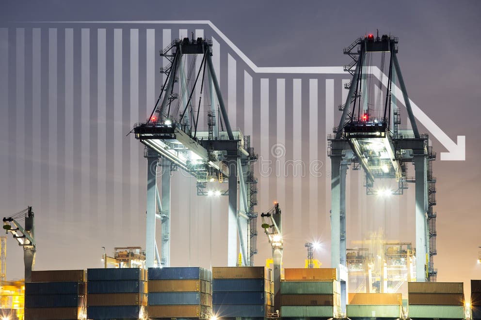 Cargo Ship, Cargo Container and Crane at Port. Concept of Decrease, Business Stock Photo - Image ...