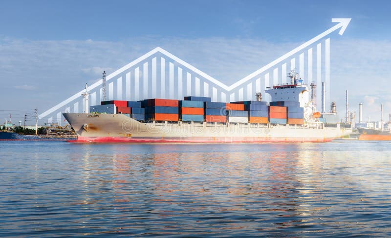 Cargo Ship at Port with Concept of Growth Market. Stock Photo - Image ...