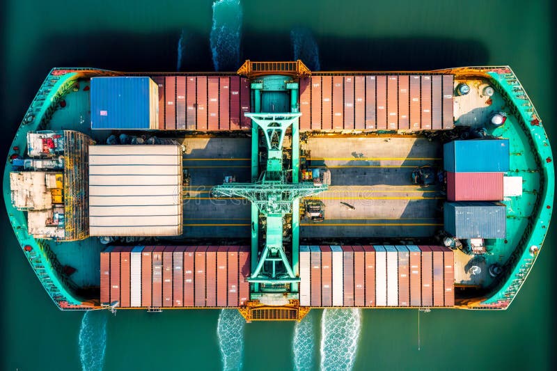 Cargo Ship with Container-filled Deck in Cargo Port Stock Illustration ...