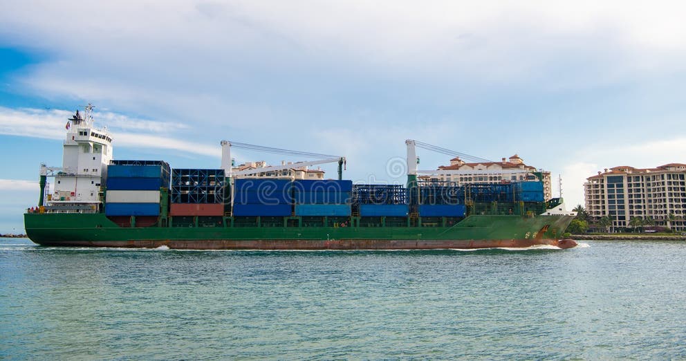 Cargo Ship with Container. Freight Container Loaded on Cargo Vessel ...