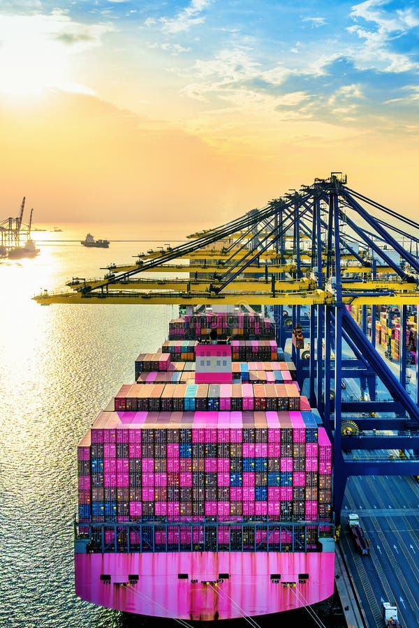 Cargo Ship and Cargo Container in Harbor Stock Photo - Image of export ...