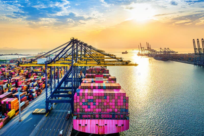 Cargo Ship and Cargo Container in Harbor Stock Image - Image of ...