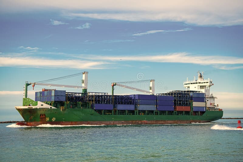 Cargo Ship with Container in Miami. Freight Container Loaded on Cargo ...