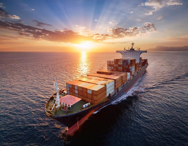 Cargo Ship with Container in the Ocean Stock Illustration ...