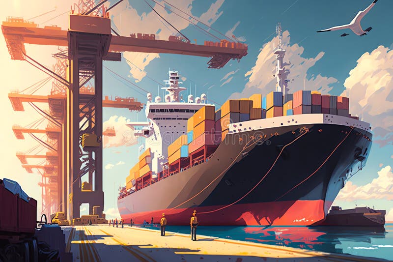 Cargo Ship Container Unloading in the Port, Shipping Freight ...