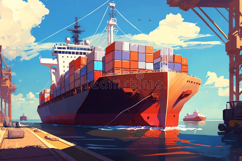 Cargo Ship Container Unloading in the Port, Shipping Freight ...