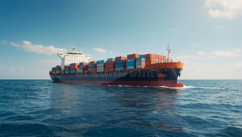 Cargo Ship with Containers in a Beautiful Ocean Stock Illustration ...