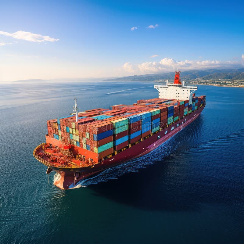 Cargo Ship with Containers on Board Stock Illustration - Illustration ...