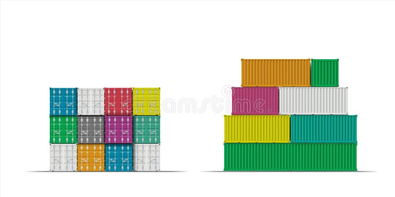 Cargo Ship Containers Different Colors Stack Vector Set, Folded Metal ...