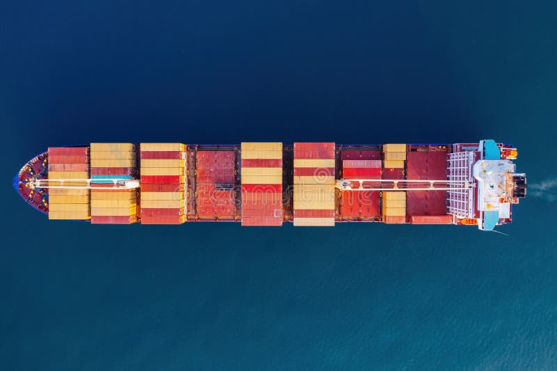 Cargo Ship with Containers, Directly Above Drone View Stock Photo ...