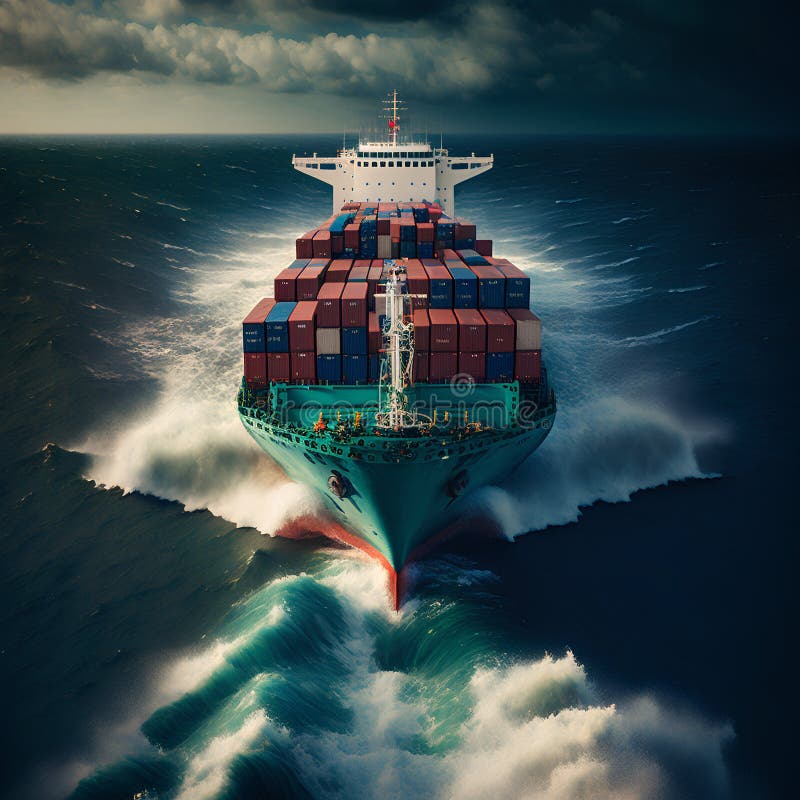 Cargo Ship with Containers in the Ocean. 3D Rendering Stock ...