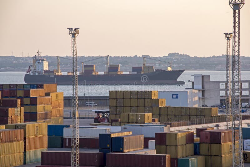 Cargo ship with containers editorial stock image. Image of outdoors ...