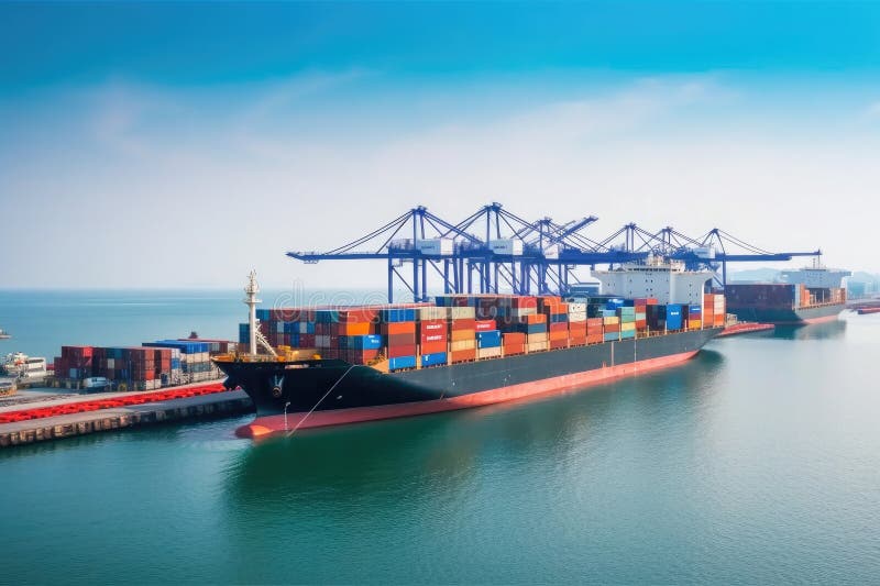 Cargo Ship with Containers in the Sea Port. Generative AI Stock ...