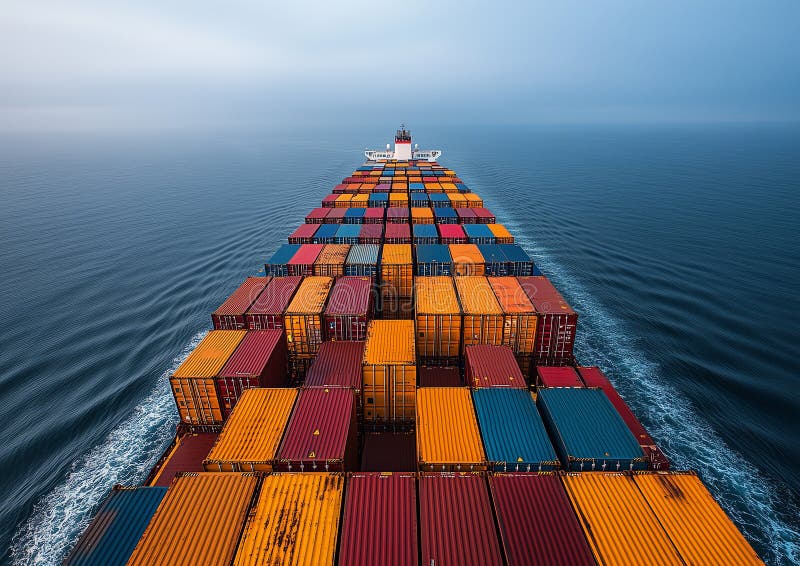 A Cargo Ship with Containers Stacked in Neat Rows Moves Along the Calm ...