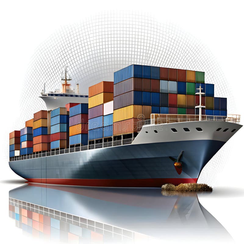 Cargo Ship with Containers on Transparent Background Stock Illustration ...