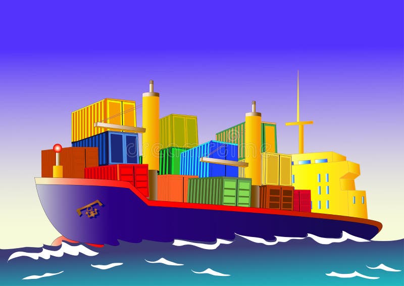 Cargo Ship with Containers in Sea Port, Vector Stock Vector ...