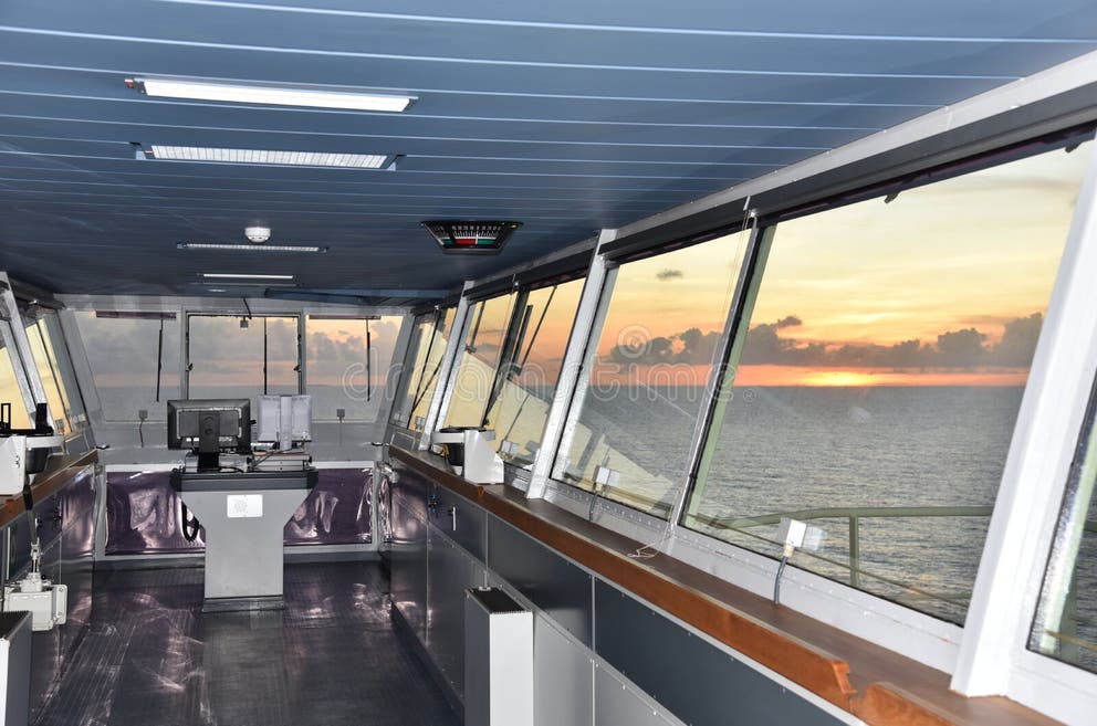 Cargo Ship - Control Console on the Navigational Bridge. Stock Image ...