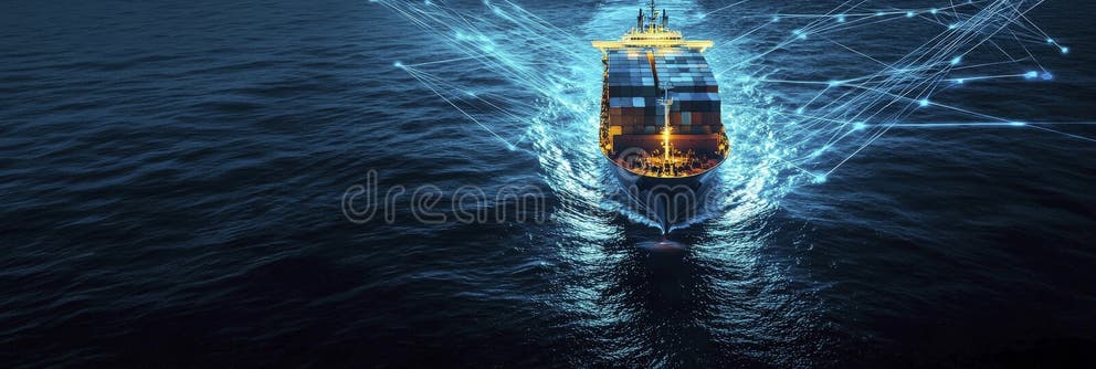 Cargo Ship Cutting through Digital-enhanced Ocean Waves Stock ...