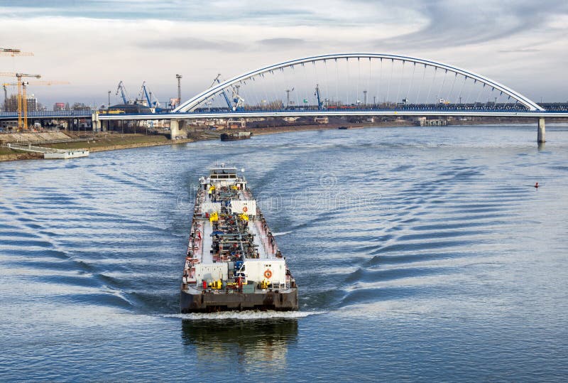 Cargo ship on the Danube stock image. Image of cargo - 208229067