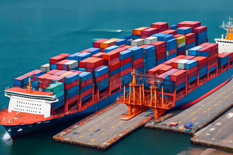 Cargo Ship Departing, Generative AI Stock Illustration - Illustration ...