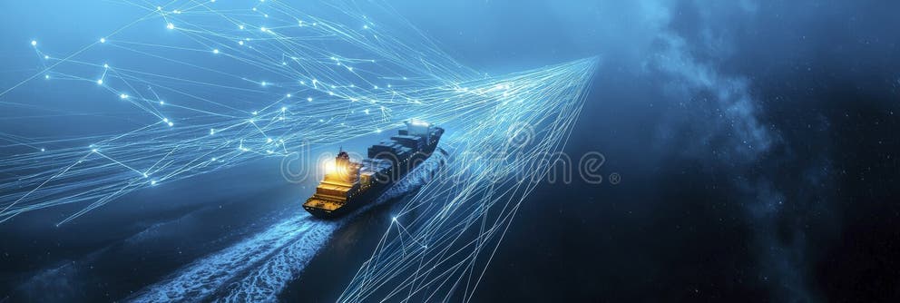 Cargo Ship with Digital Connections on the Ocean Stock Illustration ...