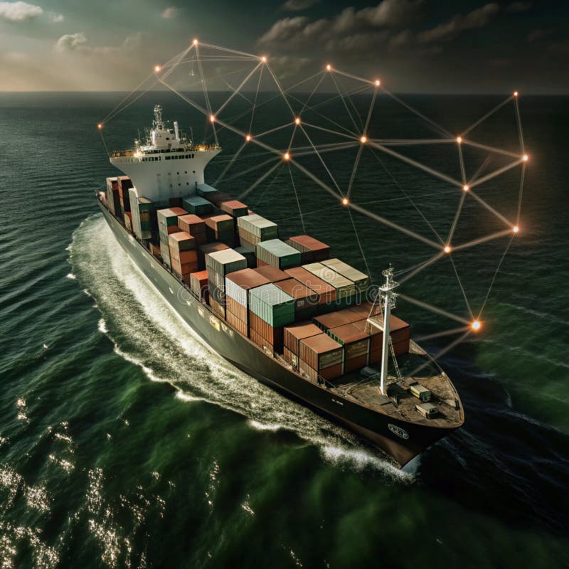 Cargo Ship with Digital Network Overlay Generative Ai Stock ...