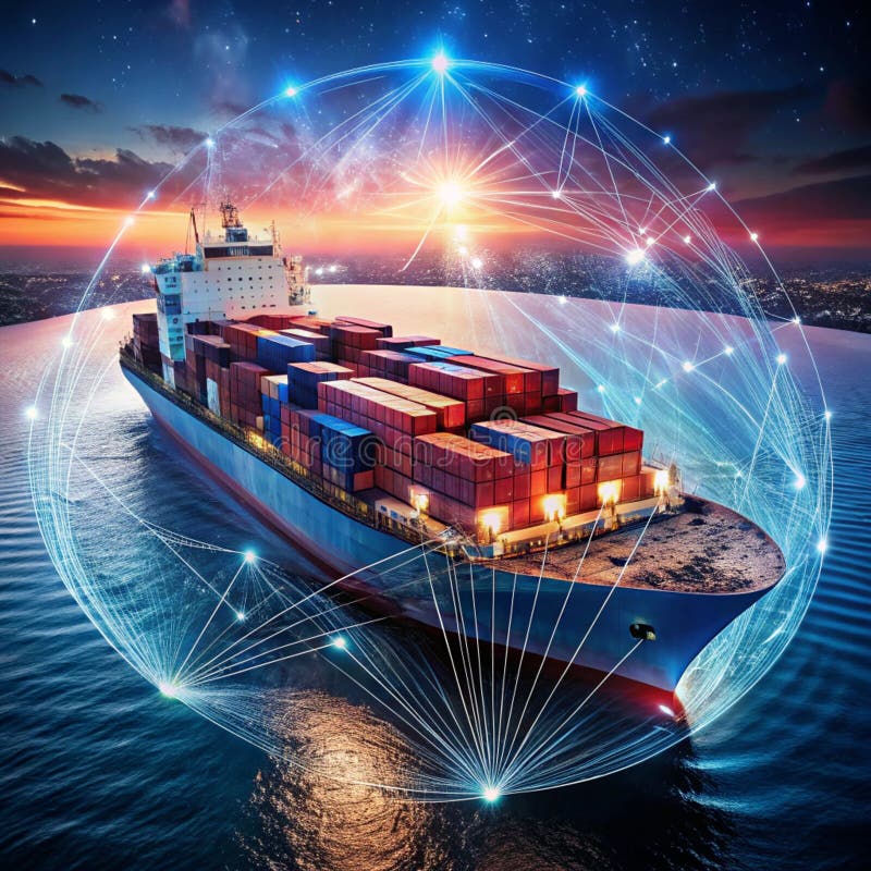 Cargo Ship with Digital Network Overlay Generative Ai Stock ...