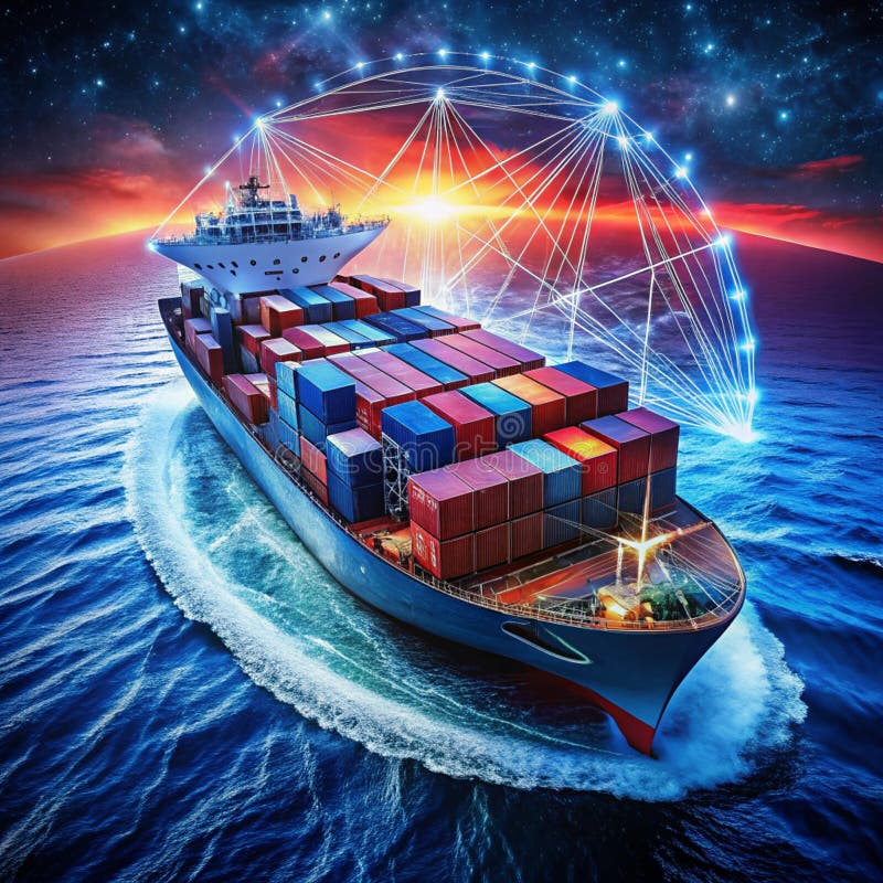 Cargo Ship with Digital Network Overlay Generative Ai Stock ...
