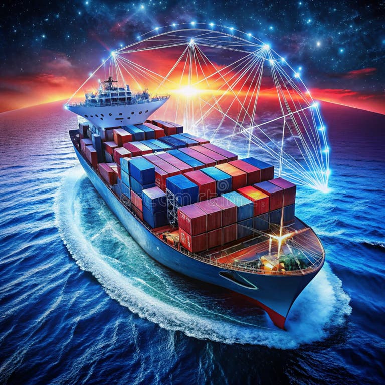 Cargo Ship with Digital Network Overlay Generative Ai Stock ...