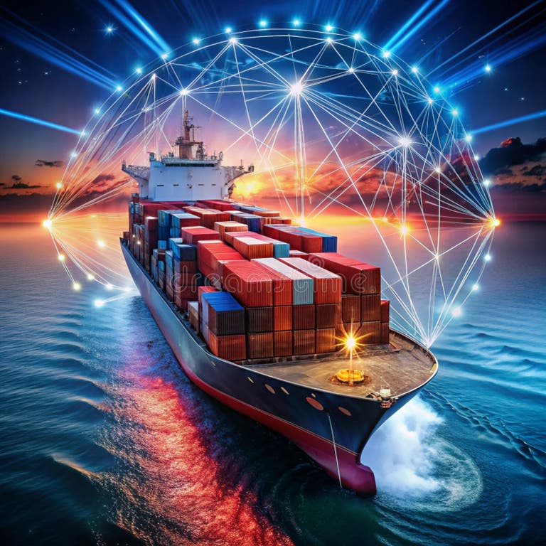 Cargo Ship with Digital Network Overlay Generative Ai Stock ...
