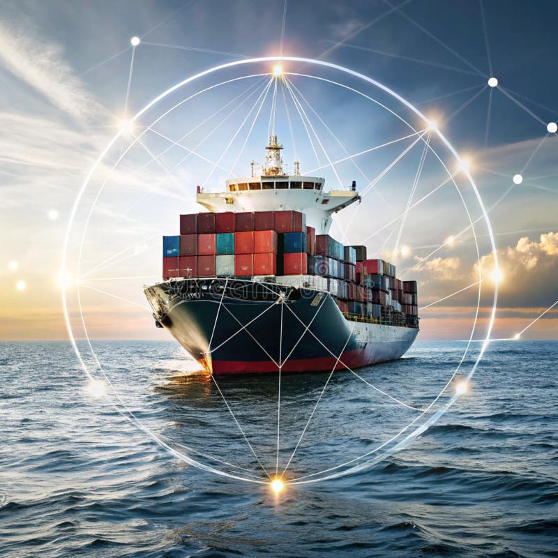 Cargo Ship with Digital Network Overlay Generative Ai Stock ...