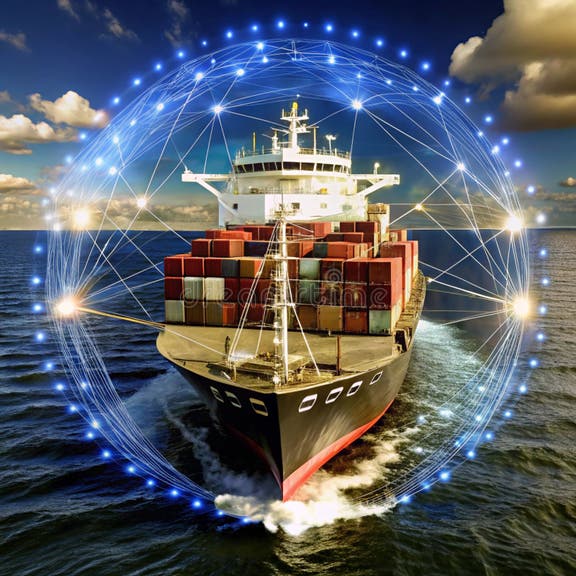 Cargo Ship with Digital Network Overlay Generative Ai Stock ...