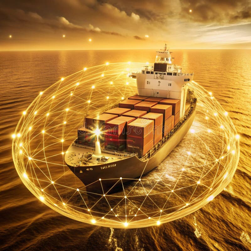 Cargo Ship with Digital Network Overlay Generative Ai Stock ...