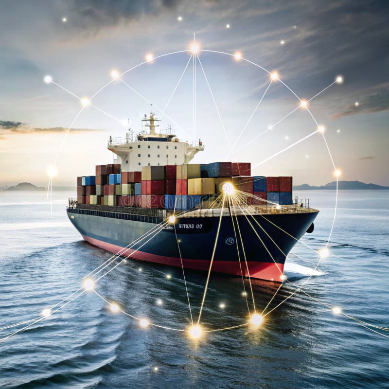 Cargo Ship with Digital Network Overlay Generative Ai Stock ...