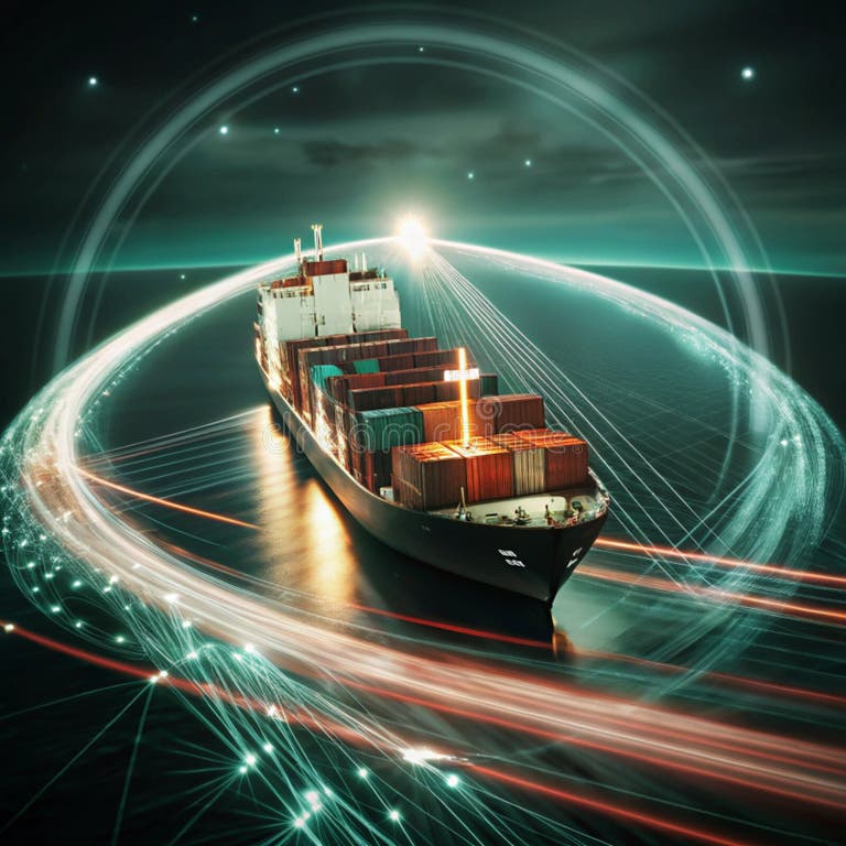 Cargo Ship with Digital Network Overlay Generative Ai Stock ...