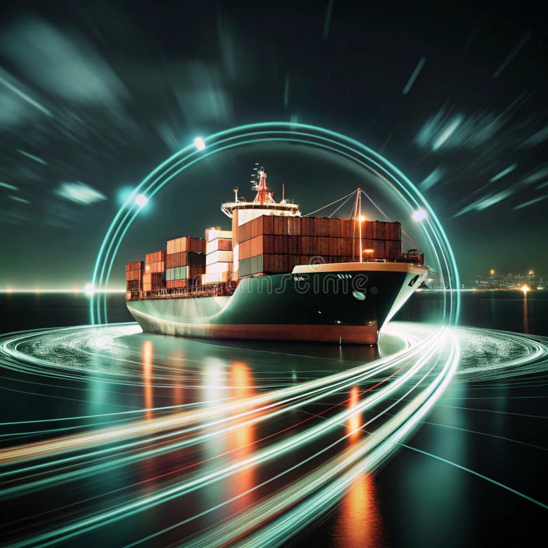 Cargo Ship with Digital Network Overlay Generative Ai Stock ...