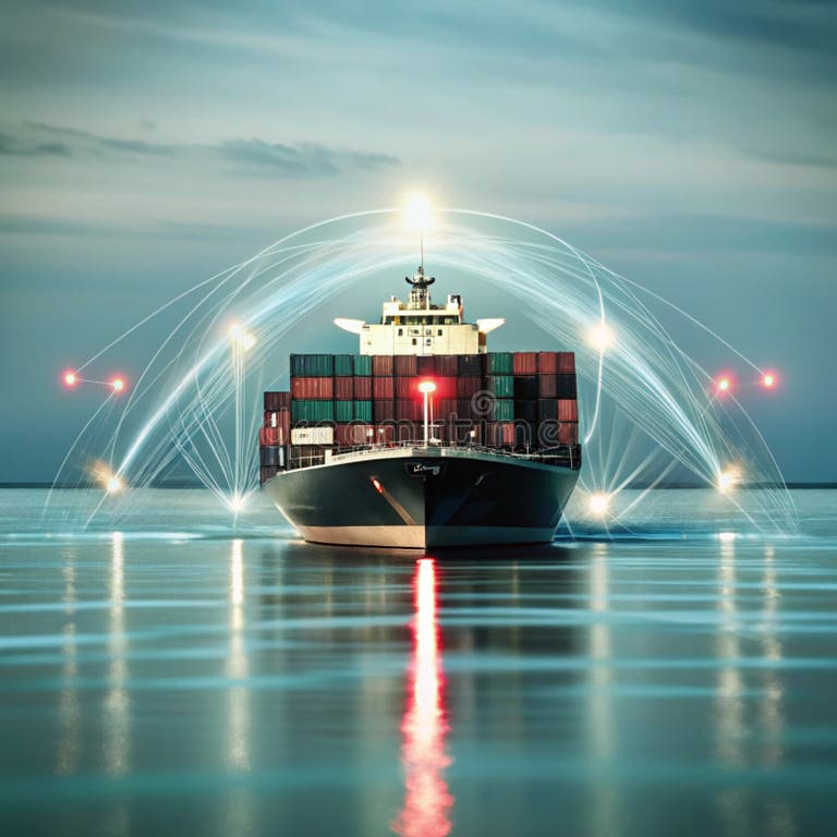 Cargo Ship with Digital Network Overlay Generative Ai Stock ...