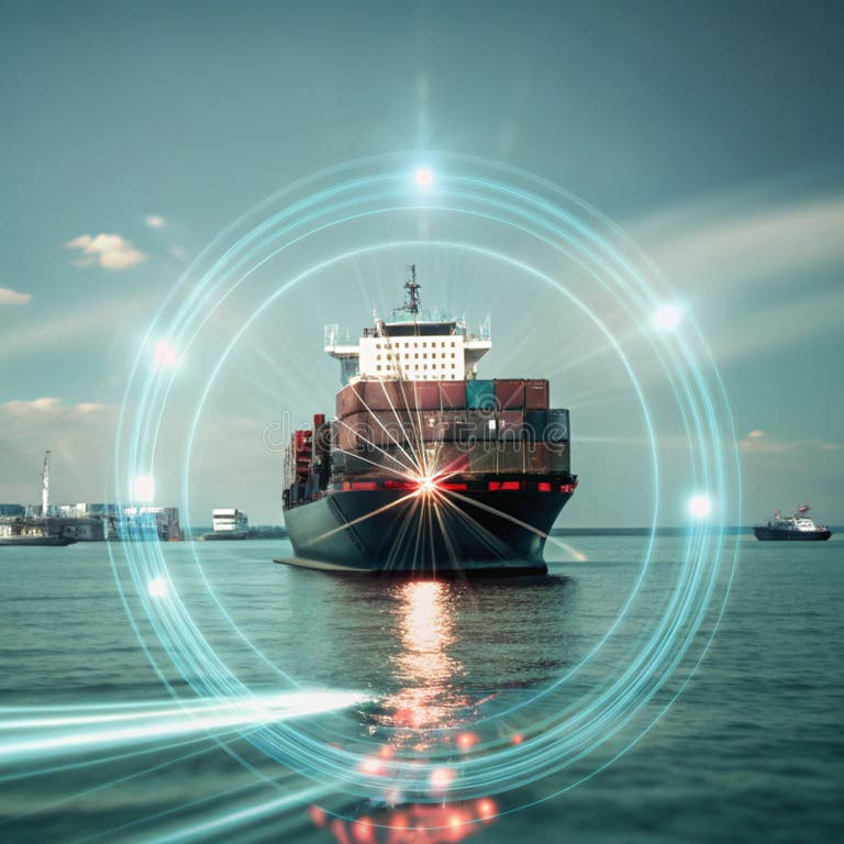 Cargo Ship with Digital Network Overlay Generative Ai Stock ...