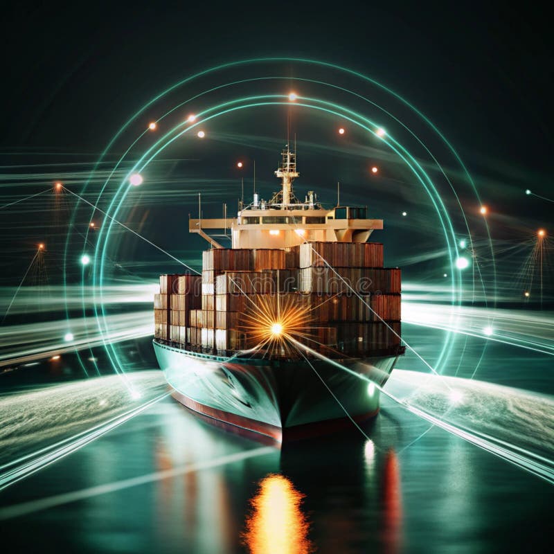 Cargo Ship with Digital Network Overlay Generative Ai Stock ...